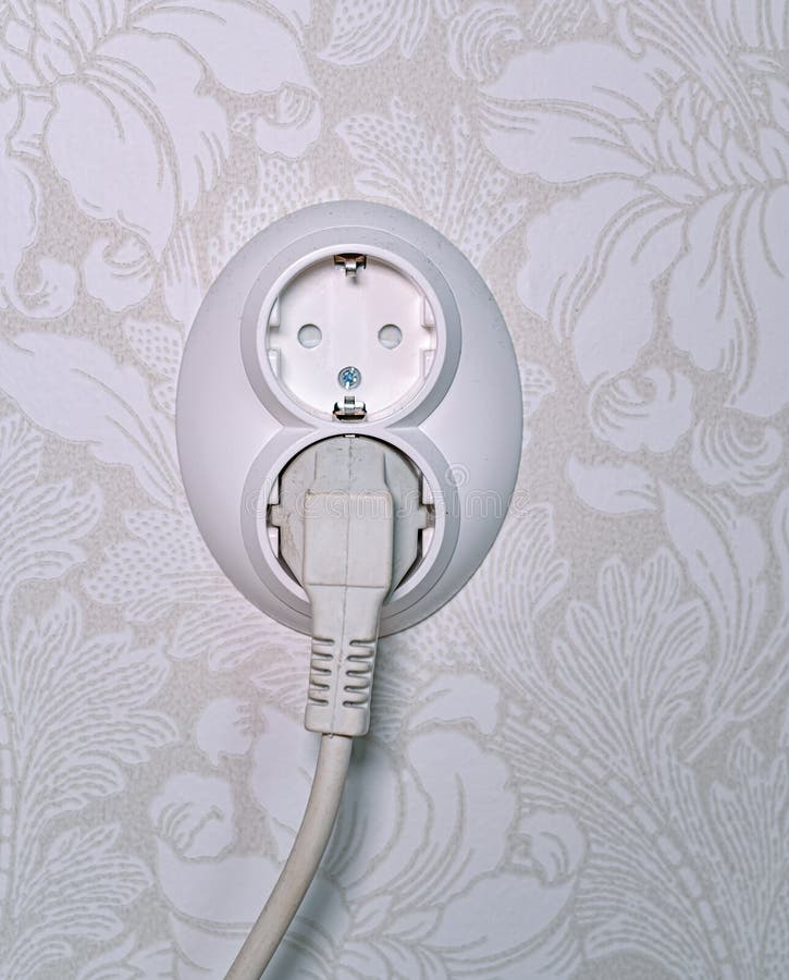 White Plastic Wall Socket on Wallpaper with One Plug Stock Image ...