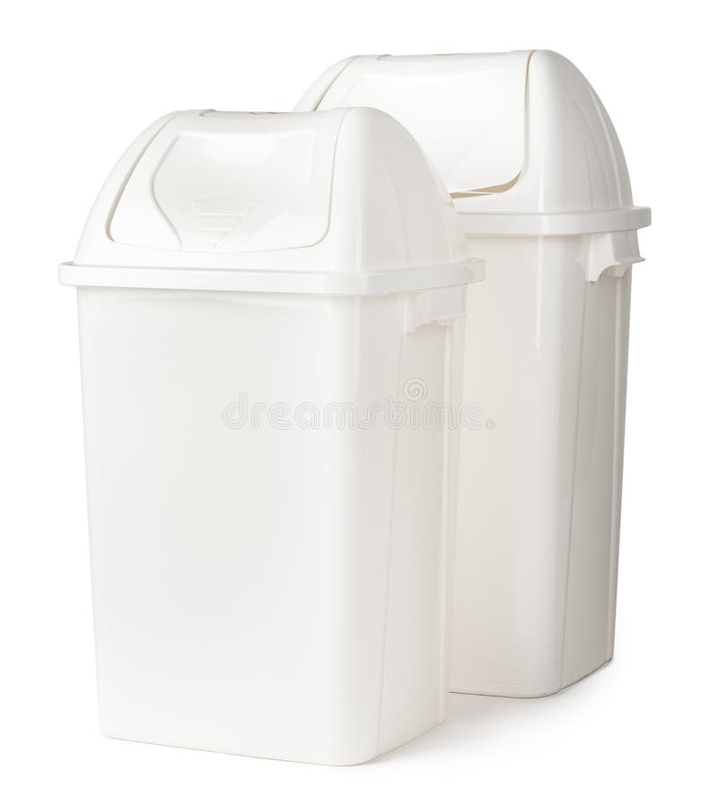 White Plastic Waste Bin Isolated on White Background Stock Photo ...