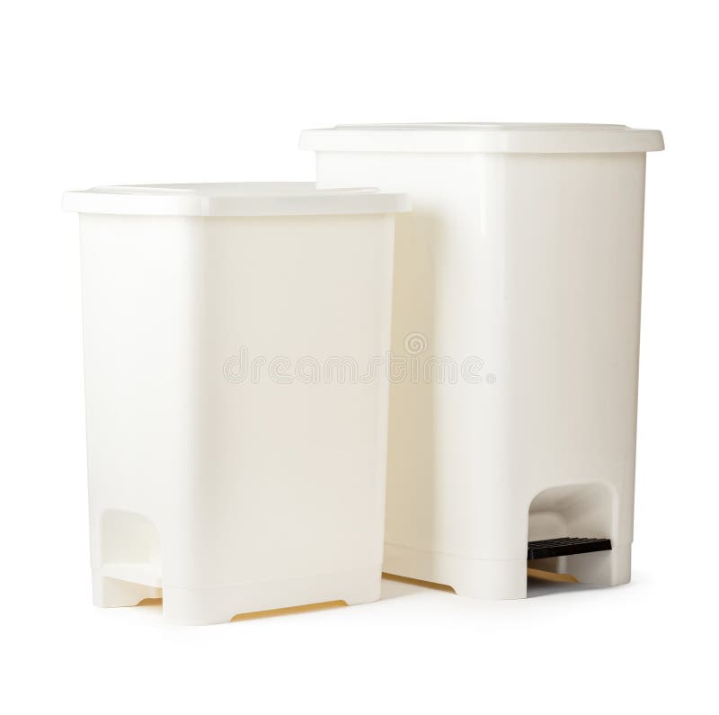White Plastic Waste Bin Isolated on White Background Stock Photo ...