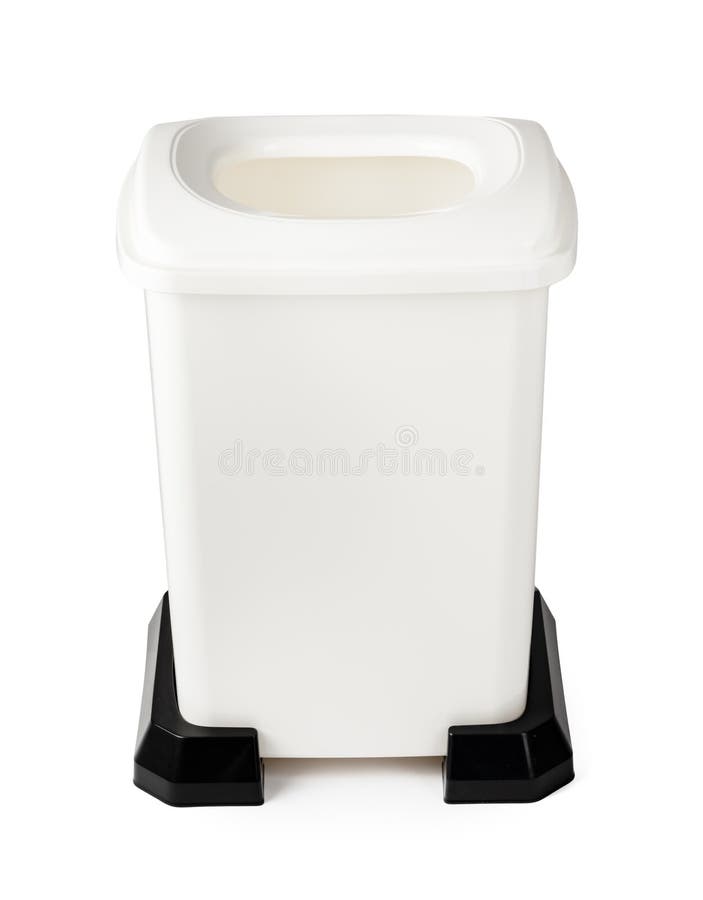 White Plastic Waste Bin Isolated on White Background Stock Image ...