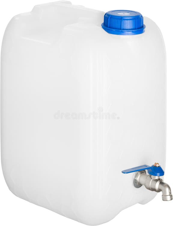 White Plastic Water Container with Tap and Blue Lid Stock Photo - Image ...