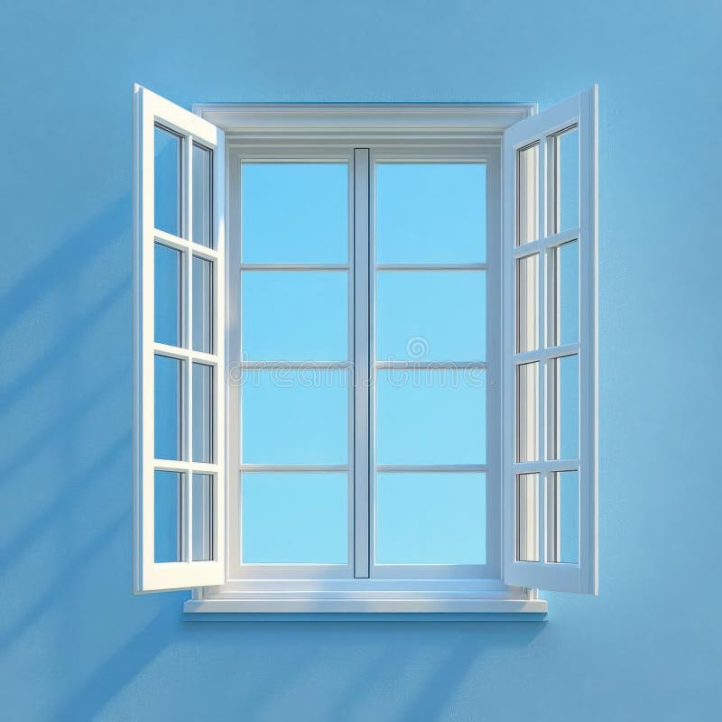 White Plastic Window on Blue Background. 3d Render Stock Illustration ...