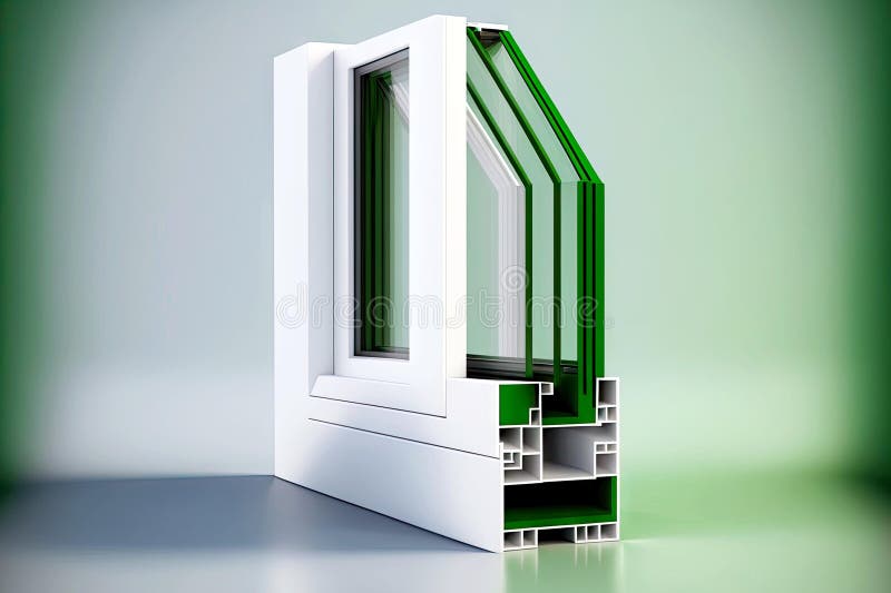 White Plastic Windows Profile Durable with Green Glass Stock ...