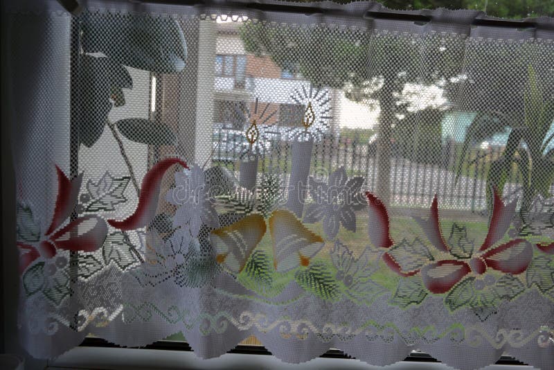 White Plastic Windows with White, Transparent, Christmas Curtains on ...