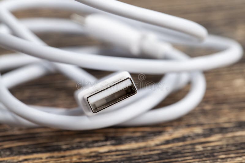 White Plastic Wire with Usb Connection of Equipment Stock Photo - Image ...