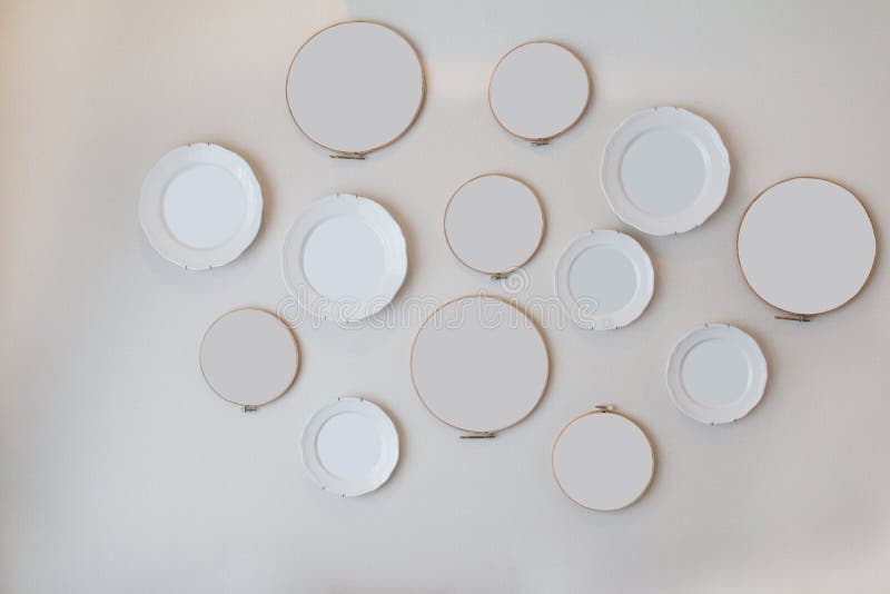 White Plate and Circle Frame on Wall. Stock Photo - Image of modern ...