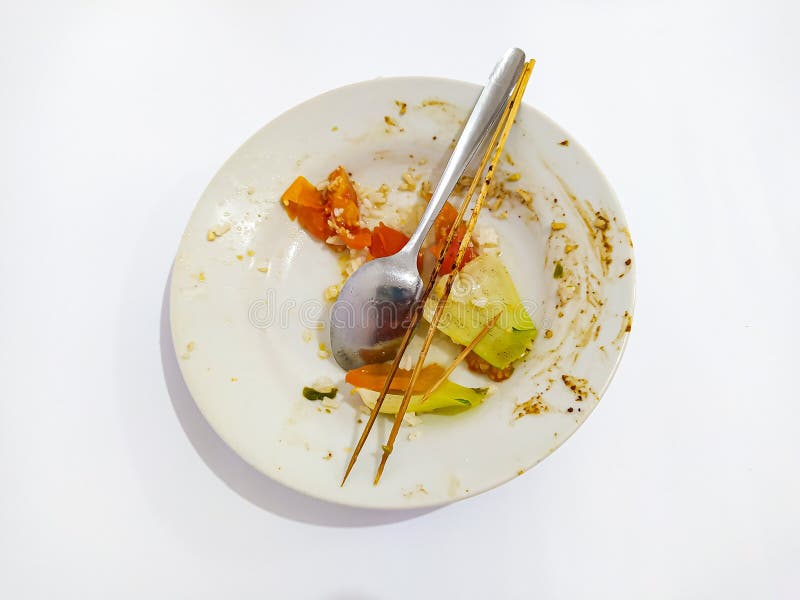 White Plate with Dirty Leftovers Stock Image - Image of plant, drink ...