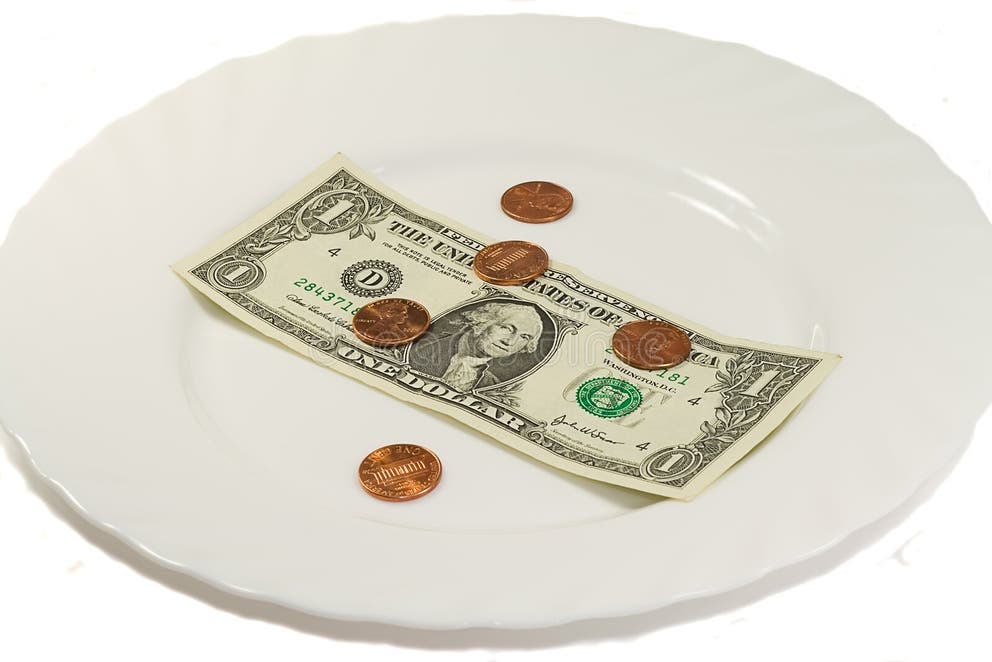 White Plate with Dollar and Some Cents Stock Photo - Image of finance ...