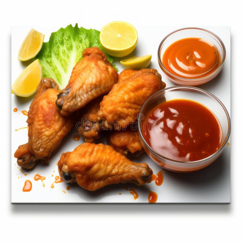 Photorealistic Chicken Wings with Ketchup and Lime Wedges Stock ...