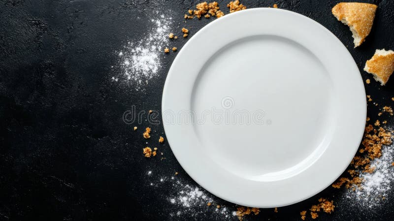 A White Plate with a Few Crumbs on it and Some Sugar, AI Stock Photo ...