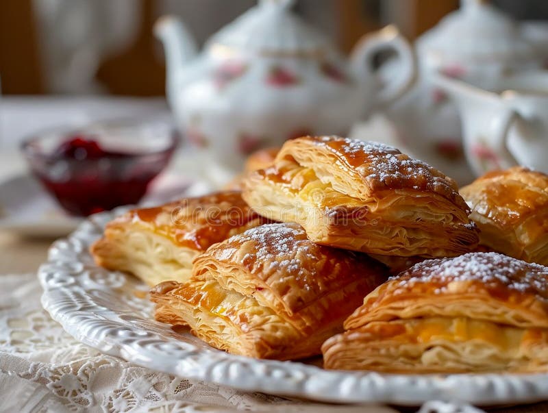 White Plate with Pastries on Table Stock Illustration - Illustration of ...
