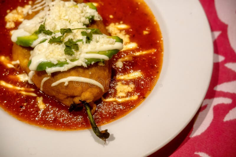 White Plate with Mexican Stuffed Chili Chile Relleno and Copyspace ...
