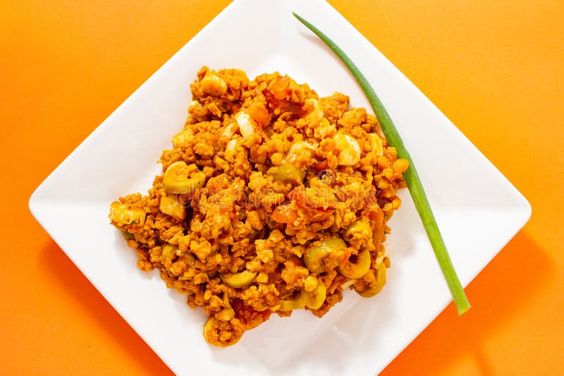 A serving of soy protein. stock image. Image of seasoned - 219964563