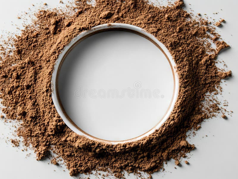 A White Plate with a Pile of Cocoa Powder on a White Surface Stock ...