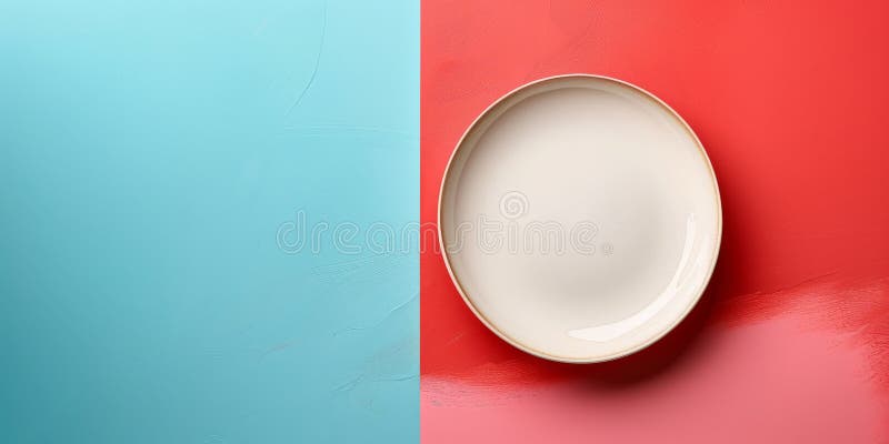 White Plate on Red and Blue Wall. Generative AI Stock Illustration ...