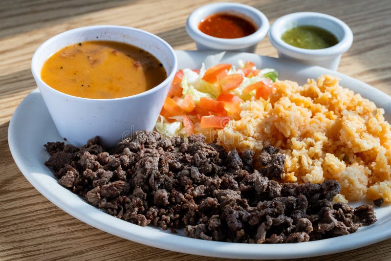 White Plate with Rice, Beef Meat and Assorted Vegetables Stock Photo ...