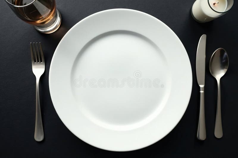 White Plate with a Simple Border on Black Table Border White Black ...