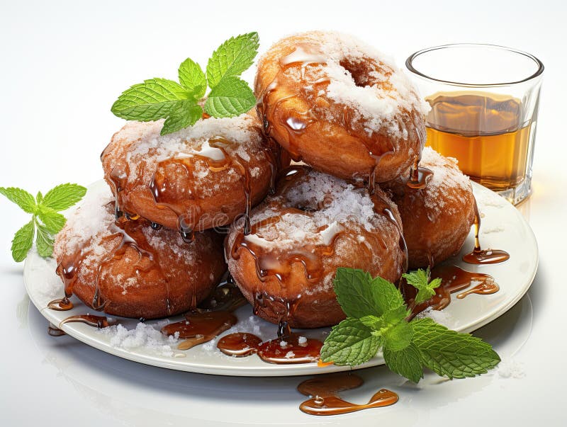 A White Plate Topped with Donuts Covered in Powdered Sugar Stock Image ...
