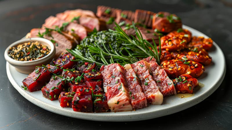 A White Plate with a Variety of Meats and Vegetables. Stock Image ...