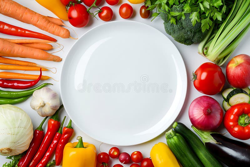White Plate with Vegetables on Table, Showcasing Natural Foods Stock ...