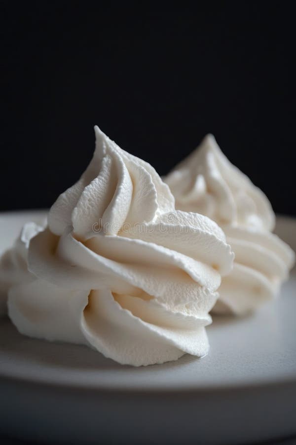 White Plate Whipped Cream Table Stock Photo - Image of food, dessert ...