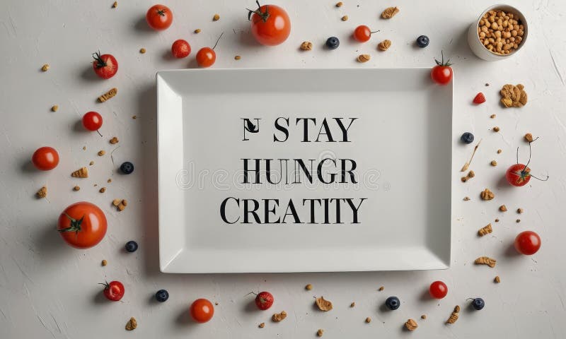 White Plate with the Words Stay Hungry, Surrounded by Various Fruits ...