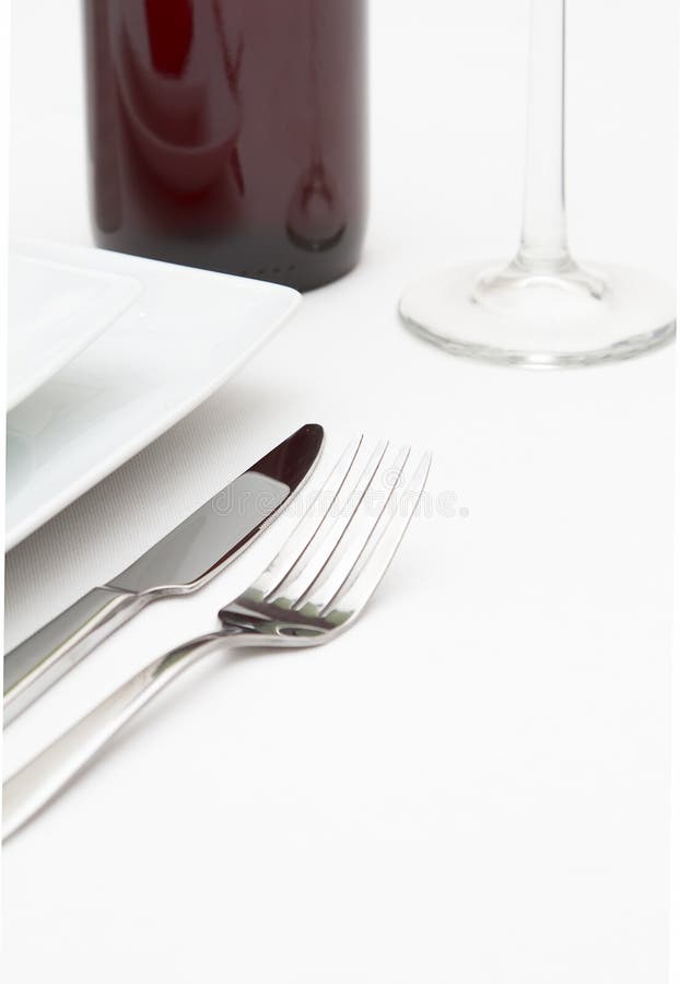 White Plates and Red Wine on White Cloth Stock Photo - Image of china ...