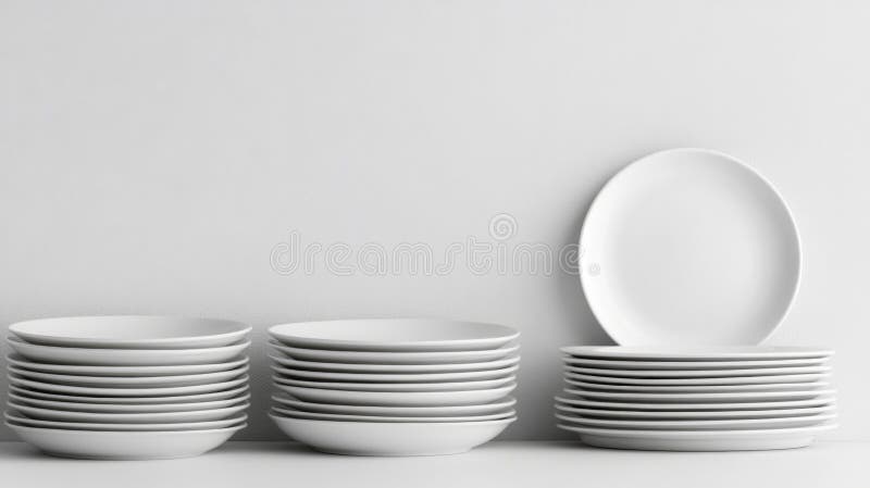 White Plates Stacked Against a White Wall Stock Illustration ...