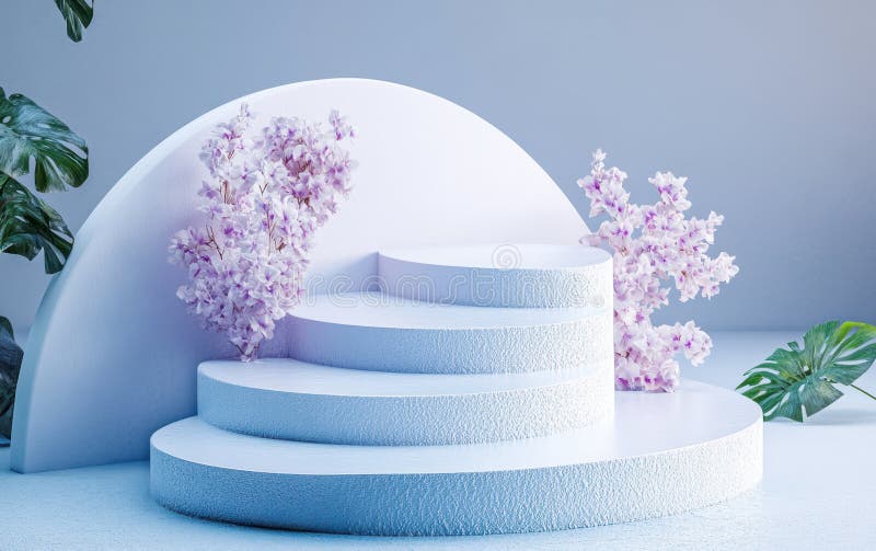 A White Platform Features a Flower beside a Green Plant, Creating a ...