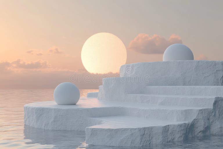 A White Platform Overlooking the Ocean with Distant Rocks is Captured ...