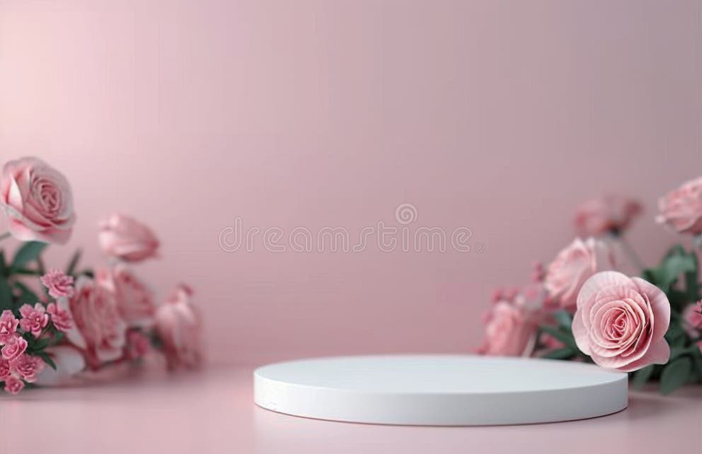 White Platform with Pink Roses Stock Image - Image of spring, mockup ...