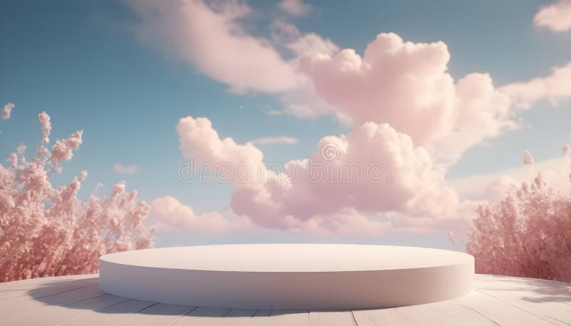 A White Platform with a Pink Sky and Trees Stock Illustration ...