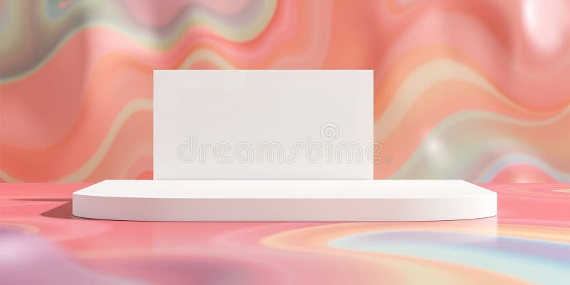 White Platform with a White Rectangle Against a Pastel Abstract ...