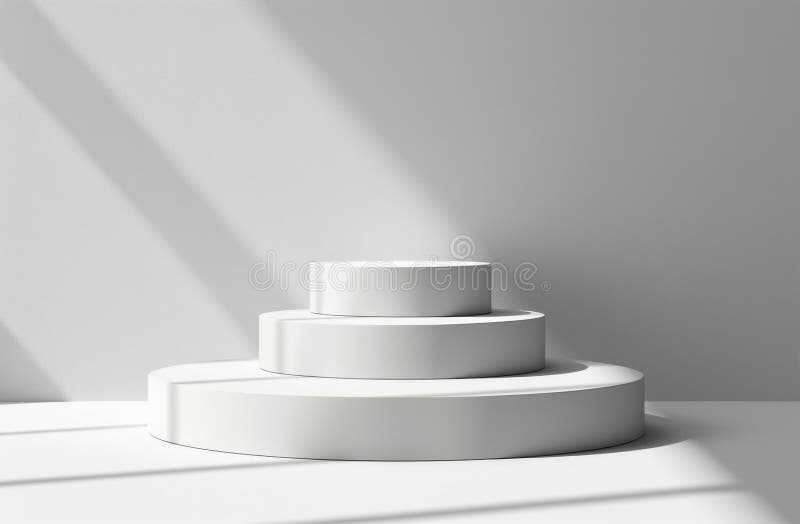 White Platform Display with Sunlight Streaming through Windows Stock ...