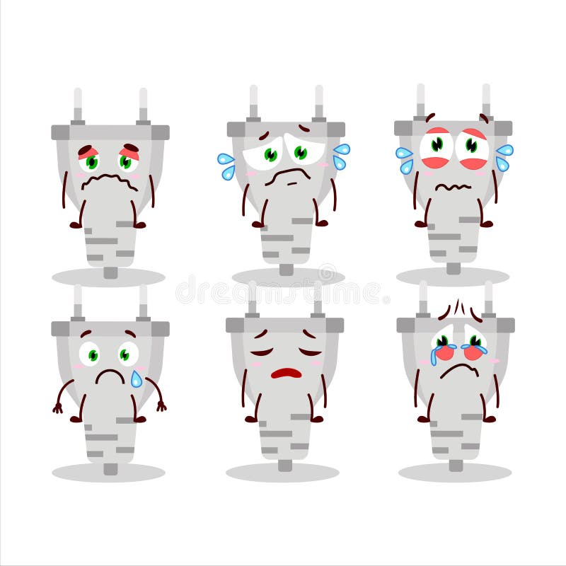 White Plug Cartoon Character with Sad Expression Stock Vector ...