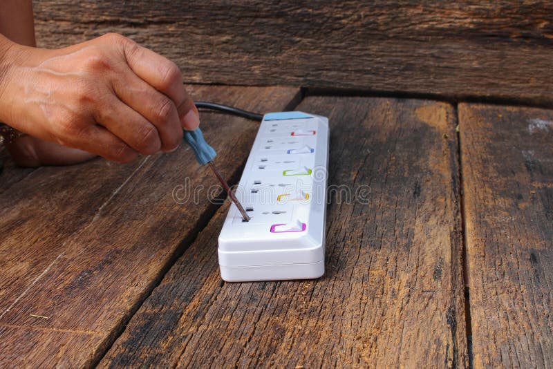 White Plug Socket Electric Power Bar or Extension Block Stock Photo ...