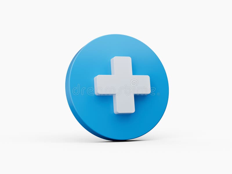 White Plus Icon on Blue Circle 3d Illustration Stock Illustration ...