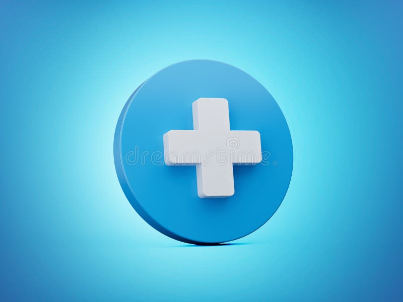 White Plus Icon on Blue Circle 3d Illustration Stock Illustration ...