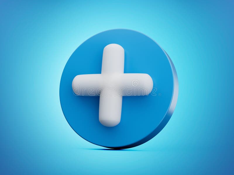 White Plus Icon on Blue Circle 3d Illustration Stock Illustration ...