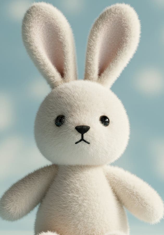 White Plush Bunny Toy Soft Fluffy Cute Adorable Stock Illustration ...