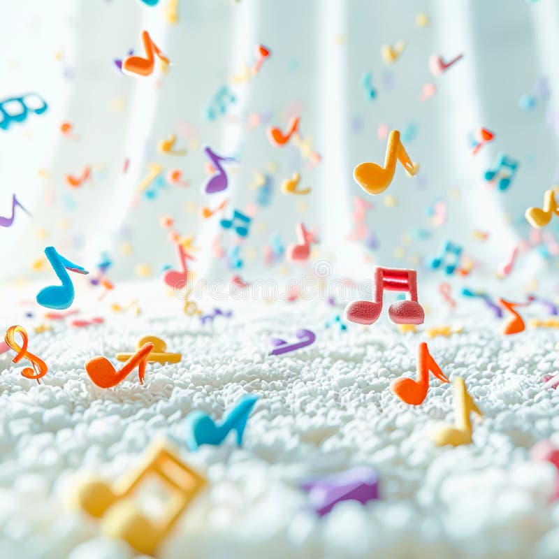 A White Plush Carpet Surface is Adorned with Colorful Musical Notes ...
