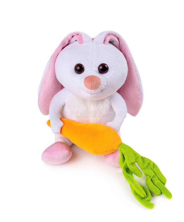 White Plush Rabbit with Carrot Stock Photo - Image of easter, rabbit ...