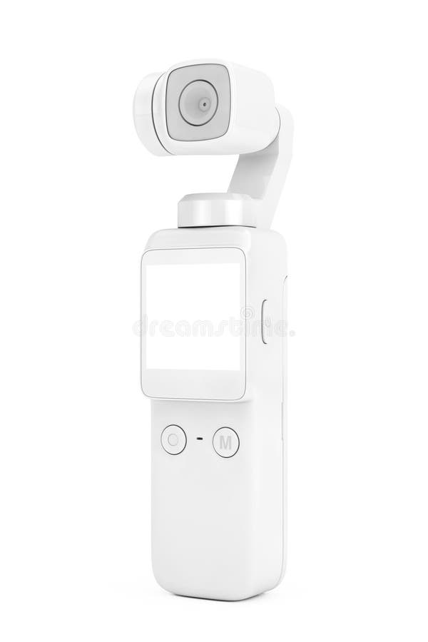 White Pocket Handheld Gimbal Action Camera in Clay Style. 3d Rendering ...