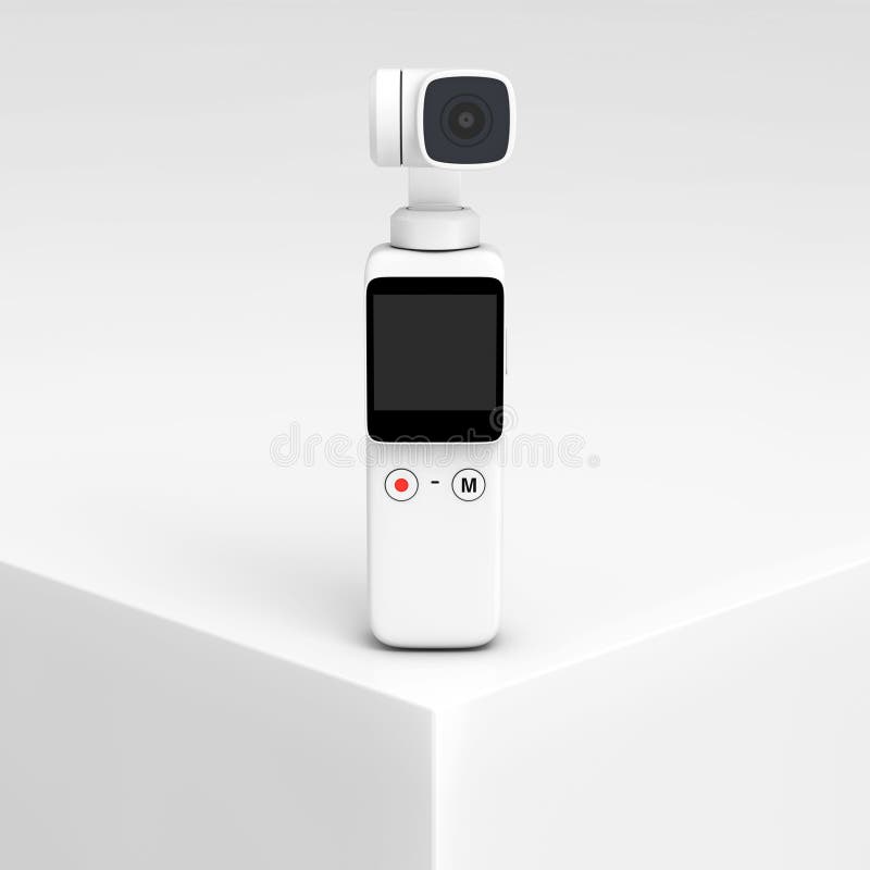 White Pocket Handheld Gimbal Action Camera on a White Product ...