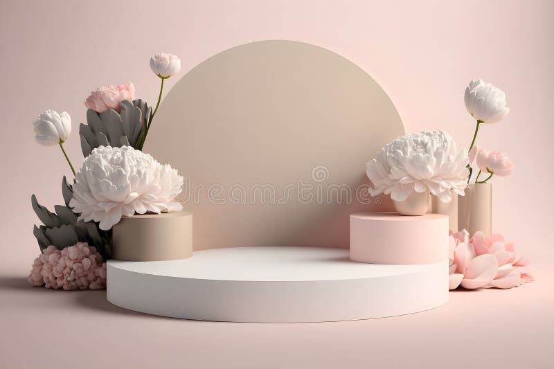 White Podium with Flowers for Product Presentation, Illustration Ai ...