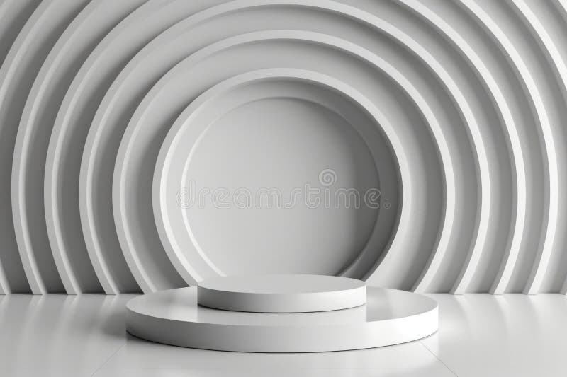 A White Podium Positioned in Front of a Circular Wall. Ideal for ...