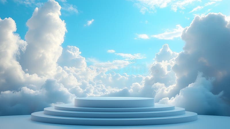 White Podium with Steps Against a Background of Soft Clouds and Blue ...