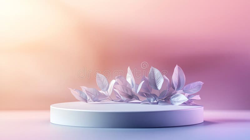 White Podium with Subtle Spring Leaves at the Base, Placed Against a ...