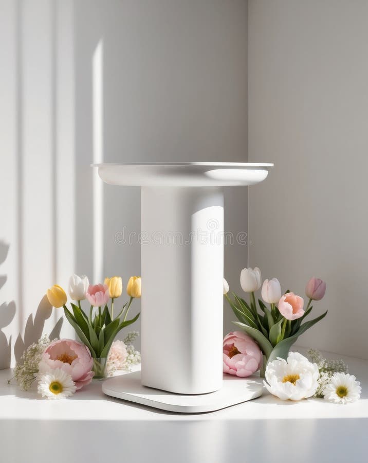 A White Podium Surrounded by Spring Flowers Stock Image - Image of ...