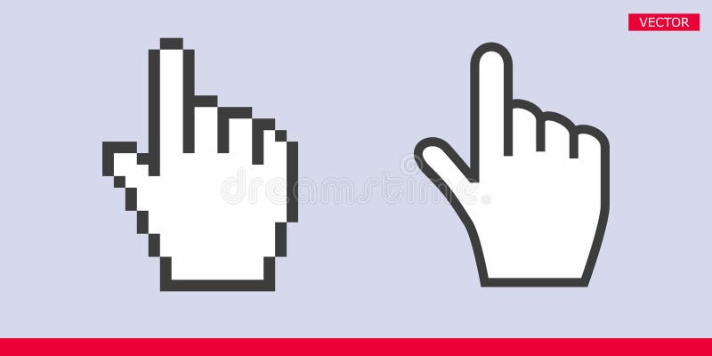 White Pointer Index Finger Pixel and No Pixel Modern Hand Cursors Sign ...